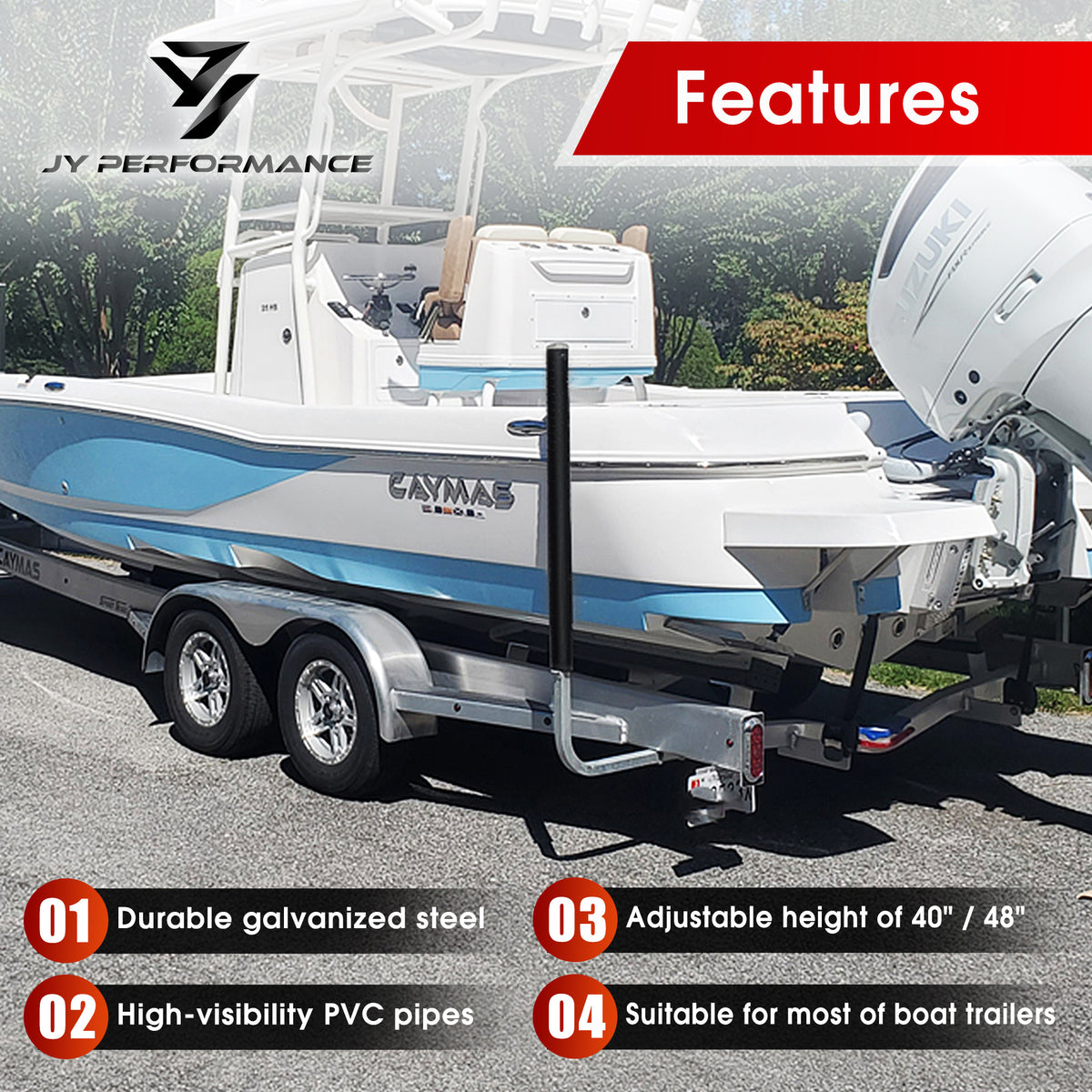 40"/48" Adjustable Boat Trailer Guide-ons with Black PVC Pipes, Rustpr ...