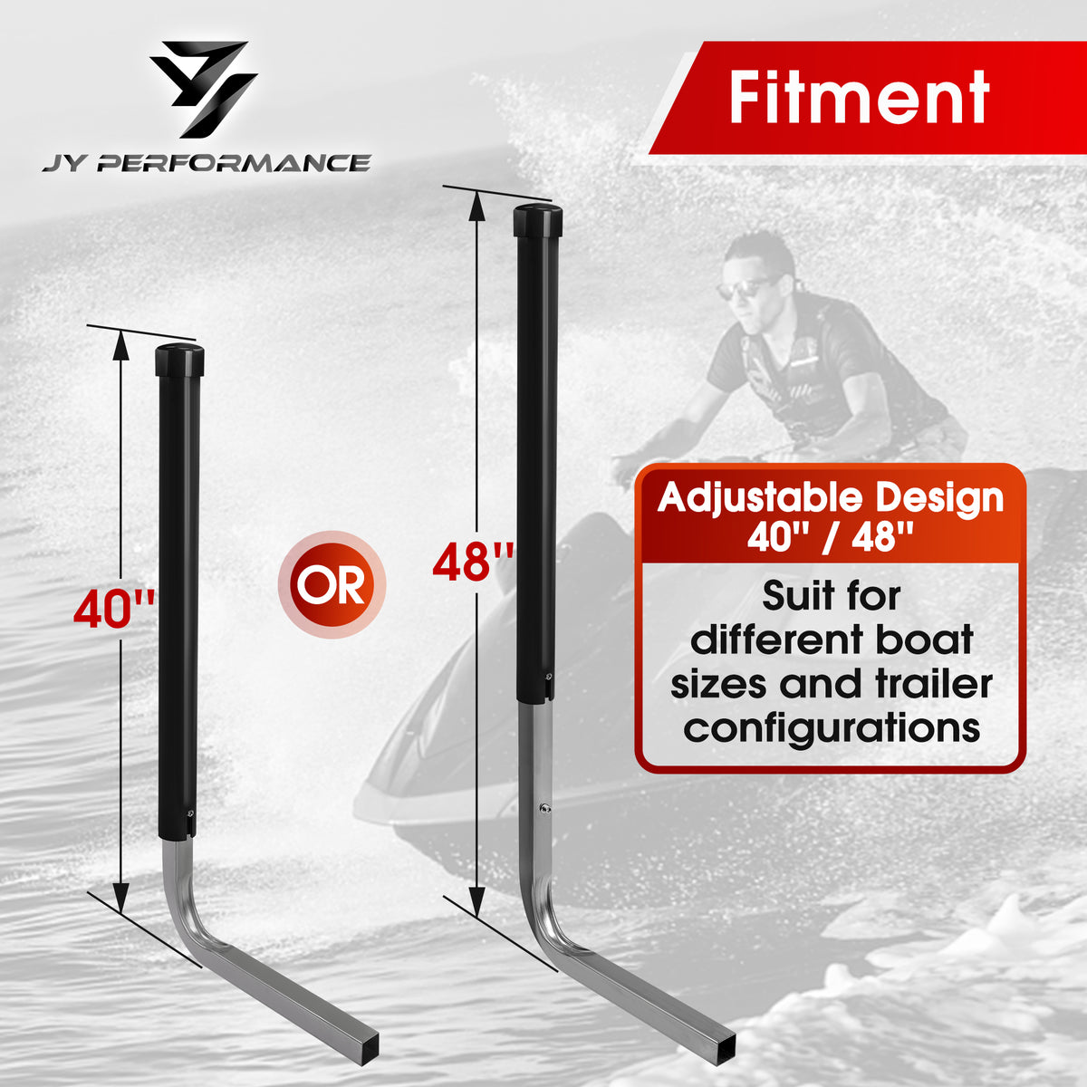 40"/48" Adjustable Boat Trailer Guide-ons with Black PVC Pipes, Rustpr ...